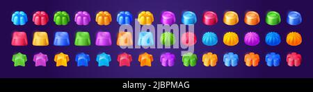 Set of candy app icons, game ui square buttons, cartoon lollipop menu interface, colorful blocks ...