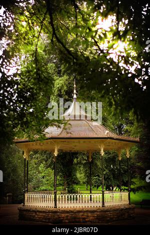 The bandstand in Hexham Park, Hexham town, Northumberland, England ...