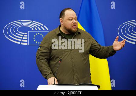 08 June 2022, France, Straßburg: Ukrainian Parliament Speaker Ruslan ...