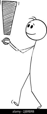 Person Holding Exclamation Mark or Symbol, Vector Cartoon Stick Figure ...