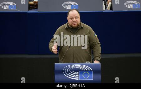 08 June 2022, France, Straßburg: Ukrainian Parliament Speaker Ruslan ...
