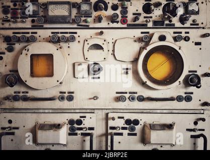 Vintage switch control panel with many buttons Stock Photo - Alamy