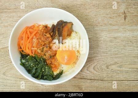 Bibimbub Korean food rice topping pickled sesame oil cabbage with slice ...