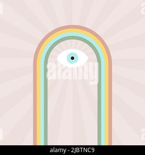 Geometrical boho evil eye background. Black outline poster. Minimalist ...