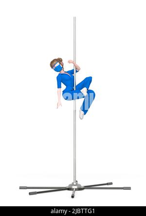 nurse girl is doing some exercise on a pole dance bar, 3d illustration ...