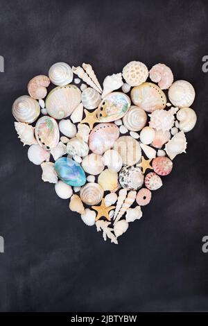 Heart shaped cockle shell wreath om rainbow sky cloud background ...