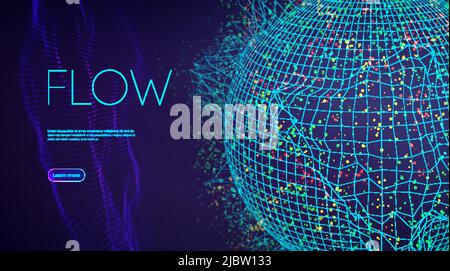 Abstract Data science concept. Explosion sound wave sphere background ...