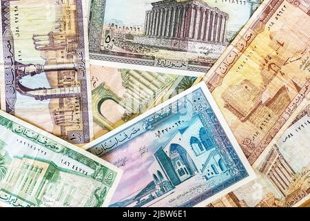 Old Lebanese pound bills from 1980, currency of Lebanon Stock Photo - Alamy