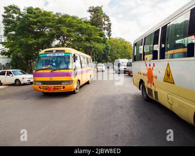 Zanzibar, Tanzania - January 2021: Buses on the street of Africa ...