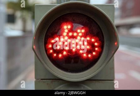 Bicycle LED Traffic Light Red light on to stop cyclist crossing busy ...