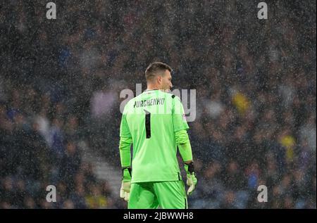 Armenia goalkeeper David Yurchenko standing in the rain during the UEFA ...