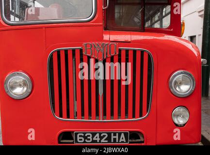 Round headlights of retro bus. Vintage photo style Stock Photo - Alamy