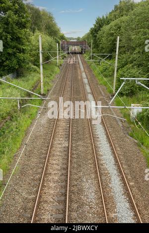 A vertical shot of a railway going into the distance Stock Photo - Alamy