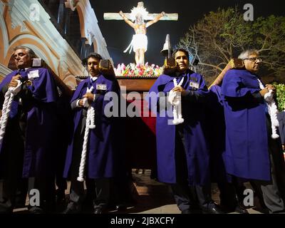 Penitents carrying a religious litter with an image of Christ on Friday ...