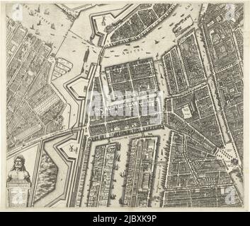 Large map of the city of Amsterdam from 1625. Top left a view of the ...