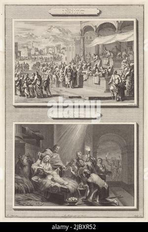 Mary and Joseph at the census in Bethlehem, Jan Luyken, Pieter Mortier ...