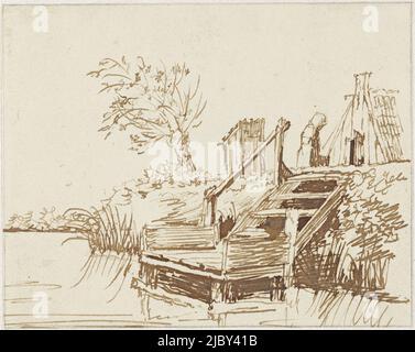 Stairs on the water, Gerrit Lamberts, 1810 - 1850 print Stairs with ...