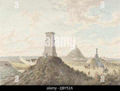 Monuments at Waterloo, 1815, 1815-1820. Landscape with the monuments ...