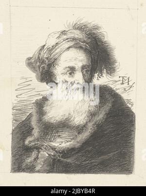 Bust of an old man, Johann Georg Trautmann, 1723 - 1769 drawing paper ...