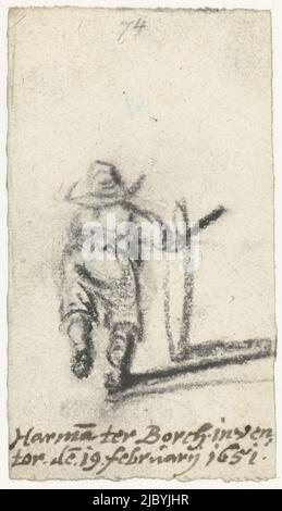 Boy with hoop, from behind, c. 1651 drawing Zwolle paper. chalk Stock ...
