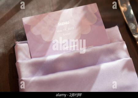 Overhead close up of a menu at a formal dinner party Stock Photo - Alamy