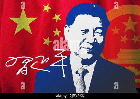Xi Jinping, signature, China flag and national emblem Stock Photo - Alamy