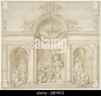 Altarpiece with a proclamation and two prophets on both sides ...