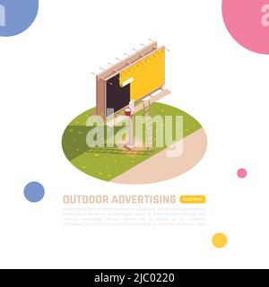 Outdoor advertisement isometric background with circle outdoor scenery ...
