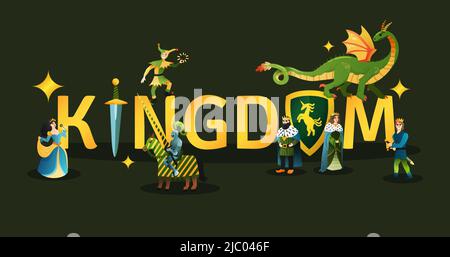 Fairy tale characters background with king queen and knight flat vector ...