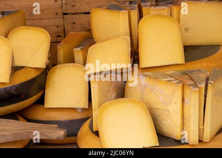 Round pieces of Dutch Edam cheese on display in Edam North Holland ...