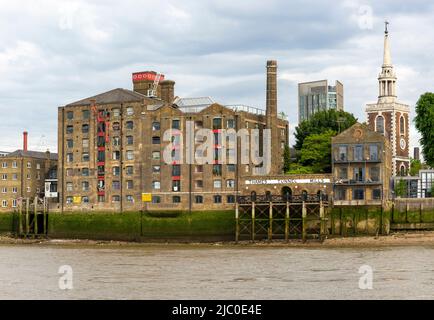 Thames Tunnel Mills, warehouses and industrial buildings on waterfront ...