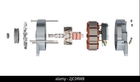 Car alternator exploded isometric view isolated on white background, 3D ...