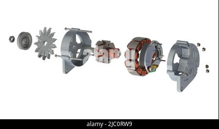 Car alternator exploded isometric view isolated on white background, 3D ...