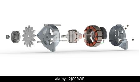 Rotor and stator of car alternator generator or electric motor isolated ...