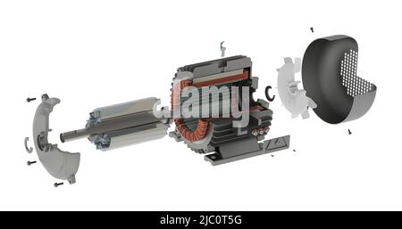 Winding stator for electric motor, exploded view,3D illustration ...