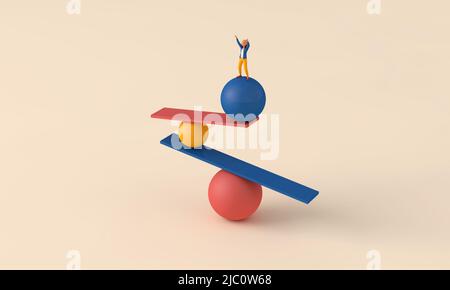 A female character balancing on unstable shapes. 3D Rendering Stock ...