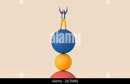 A female character balancing on unstable shapes. 3D Rendering Stock ...