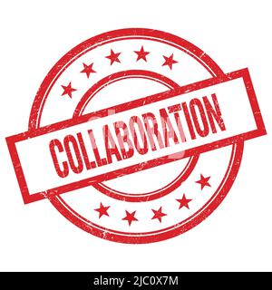 COLLABORATION text written on red grungy zig zag borders round stamp ...