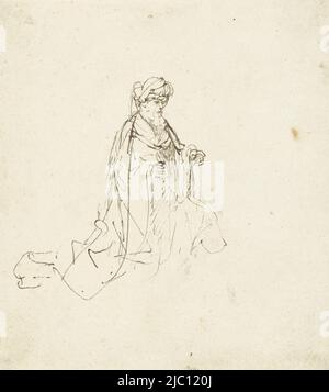 Kneeling Man in a Turban and Heavy Robes, Rembrandt van Rijn (School of ...
