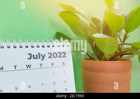 The July 2022 desk calendar with plant on wooden table Stock Photo - Alamy