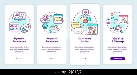 Search engine optimization onboarding mobile app screen set Stock ...