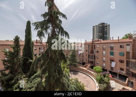 Facades of residential buildings with common recreation areas with ...