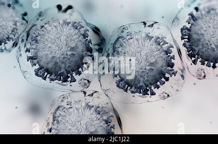 Virus inside cell. Replication and mutation of viruses. Macro 3D ...