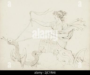 Woman in a chariot pulled by a winged snake, 1816 - 1852 The woman has ...
