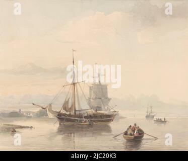 River landscape with sloops and sailing ships, Johan Adolph Rust, 1847 ...