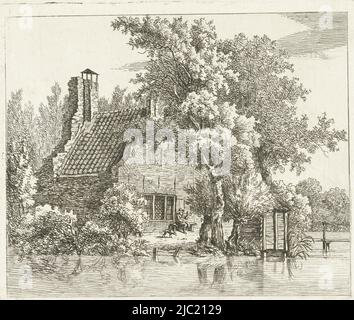 Smoking man on a bench for the ruin of the house snatburg in Maarssen ...