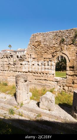Ruined walls broken Doric columns of the Temple of Apollo / tempio di ...