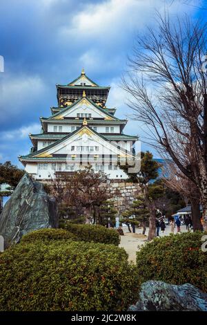 View to the Sunset Japanese Osaka Castle under Blue Sky and Trees Stock ...