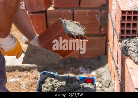 Masters who make concrete mortar and masonry in construction in Turkey ...