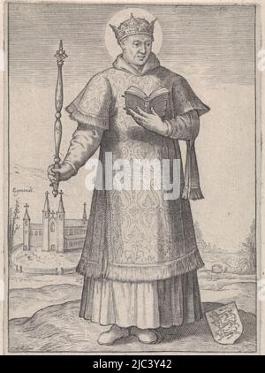 Saint Adalbertus van Egmond, standing in with a royal crown on the head ...